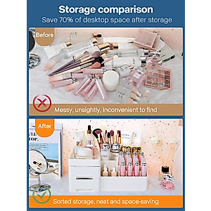 BREIS Makeup Organizer for Vanity, Large Skincare Organizers with Drawers, Make Up Organizers and Storage for Lipstick Cosmetics Makeup Brushes Lotions Perfumes Eyeshadow