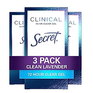 Secret Clinical Strength Antiperspirant and Deodorant for Women, 3X Stress Sweat Protection, PH Balancing Minerals, Clear Gel, Clean Lavender Scent, 1.6 oz (Pack of 3)