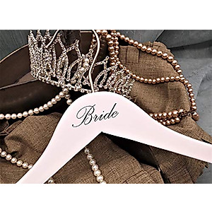 NAHANCO BG20117 Bridal Hanger Set, White Wood Hangers with Black Imprint (Bride and Groom), 17” (2 Piece Set)