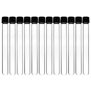 EISCO 12PK Test Tubes, 20ml - Bakelite Screw Cap with Rubber Liner - Borosilicate 3.3 Glass - 5.9" x 0.6" - Round Bottom - Leak Proof