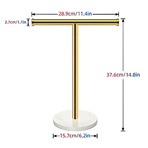 Blemoacha Towel Rack,T Shape Freestanding Towel Racks for Bathroom,Organizer Countertop Hand Towels Stand,Kitchen Vanity Marble Plinth Towel Holder,304 Stainless Steel Towel Bar (Ti Gold)