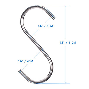DZHJKIO 12 Pack Stainless Steel Heavy Duty(Bearing weigh 22LB) S Shaped Hanging Hooks 4.3" Hangers for Kitchen, Bathroom, Bedroom and Office(11cm)