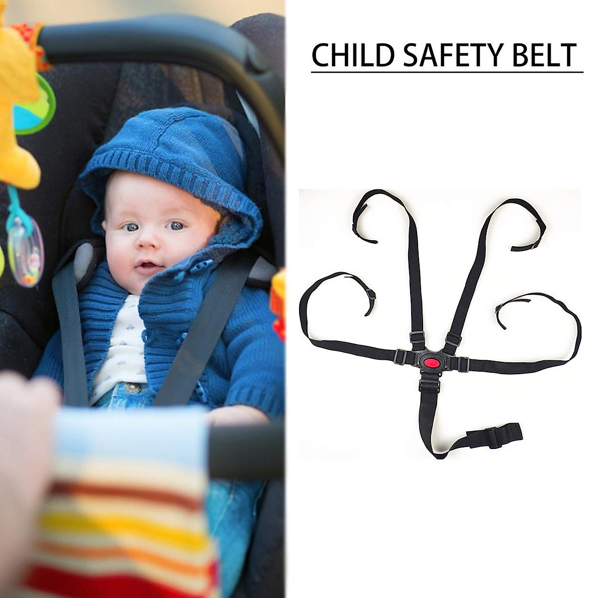 5 Point Harness Seat Belt，Adjustable Baby Seat Belt Full Protection Security Harness Seatbelt for High Chair and Pushchair Black