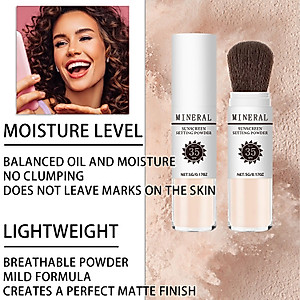 Sunscreen Setting Powder SPF 35, Mineral Brush Powder, Oil Control Natural Matte Finish Loose Powder Translucent Lasting Lightweight Breathable for All Skin (#01 Translucent)