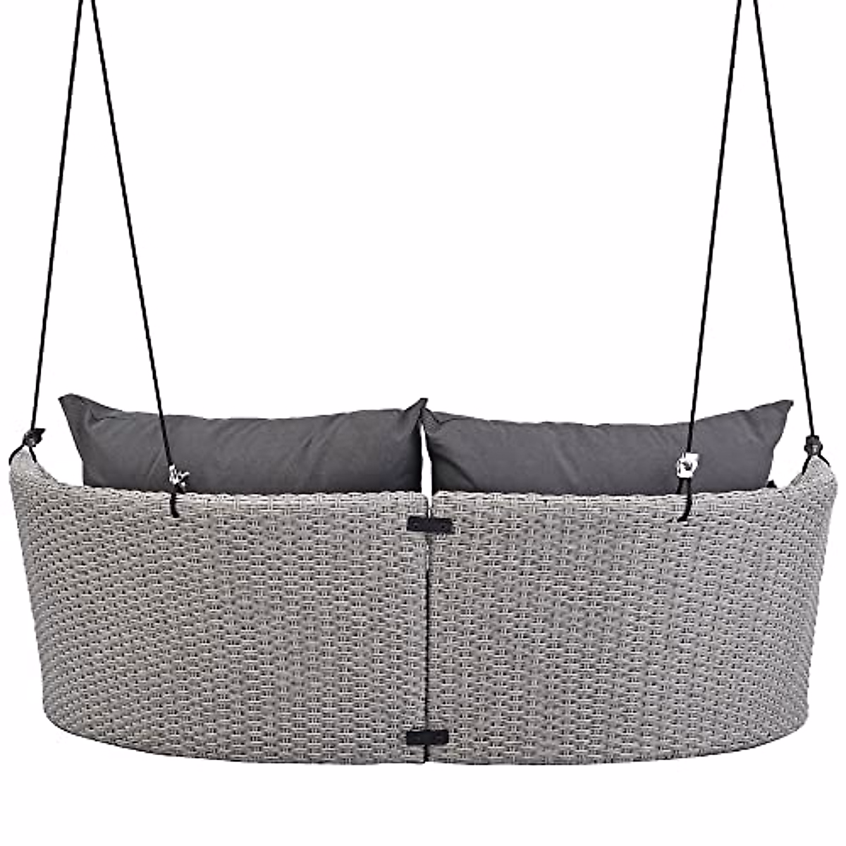 Wicker Porch Swing 2-Person Rattan Hanging Swing Bench Woven Outdoor Swing Chair with Adjustable Ropes & Cushions, for Patio Backyard Poolside Garden, Gray Wicker