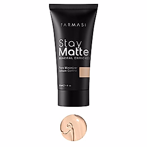 FARMASI Stay Matte Foundation, Matte Finish Foundation for a Naturally Flawless Look, Poreless, Oil Free & Full Coverage Face Makeup, 1 fl. oz / 30 ml (Natural)