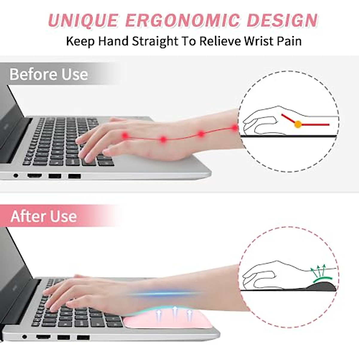 VAGAU Wrist Rests for Laptop, Laptop Wrist Support for Keyboard and Mouse, Ergonomic Memory Foam Wrist Pads for Laptop, Office, Computer, Comfortable Typing Wrist Pain & Carpal Tunnel Relief（Pink）