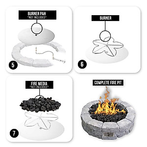 Spotix HPC Penta Match Lit Fire Pit Burner Kit with 36-Inch Stainless Steel Burner and 42-Inch Round Flat Pan, Natural Gas, Polished Chrome, with Flange, Key, Valve, Flex Line and Fittings