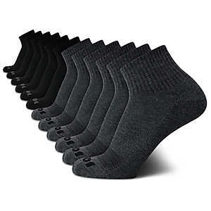 AND1 Men's Socks - Athletic Cushion Quarter Cut Ankle Socks (12 Pack), Size 6-12.5, Black/Grey