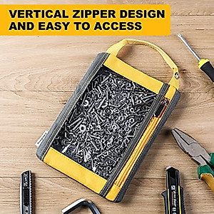 Clear Small Tool Pouch Bags, Zippered Pouches for Organization with 3 Clips, Transparent PVC Fastener Bag with Handle for Small Parts, Socket, Wrenches, Bits and Screwdrivers 2 Pack