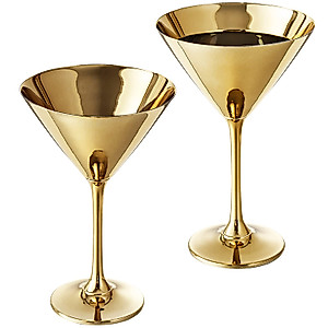 MyGift 8 Ounce Modern Gold Tone Martini Glasses, Elegant Metallic Plated Drinking Glass for a Cocktail Party, Wedding, or Anniversary Dinner, Set of 2