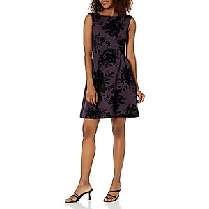Vince Camuto Women's Formal Stretch Printed Dress, Plum, 0