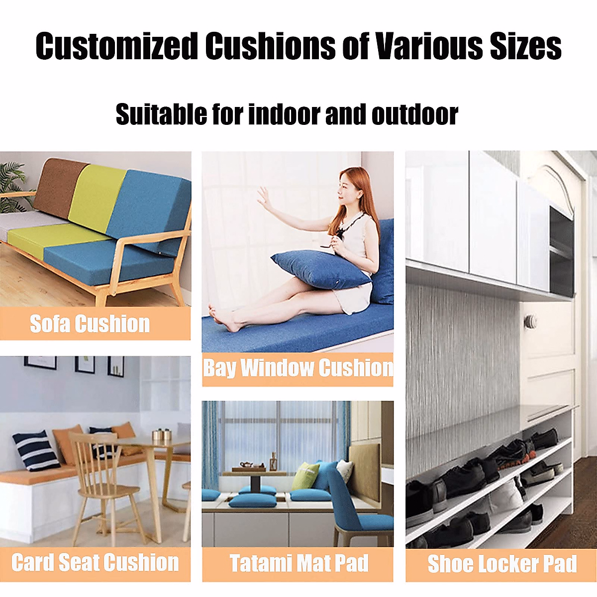 Custom Bench Cushion, Personalized Size Bench Pad with Non-Slip Bottom Bay Window Seat Cushion Indoor, Garden Patio Bench Cushions for Outdoor Furniture, Long Chair Seat Pad for Swing Porch(4" Thick)