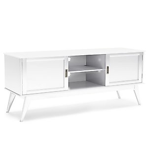 SIMPLIHOME Draper SOLID HARDWOOD 60 Inch Wide Mid Century Modern TV Media Stand in White for TVs up to 65 Inches, For the Living Room and Entertainment Center