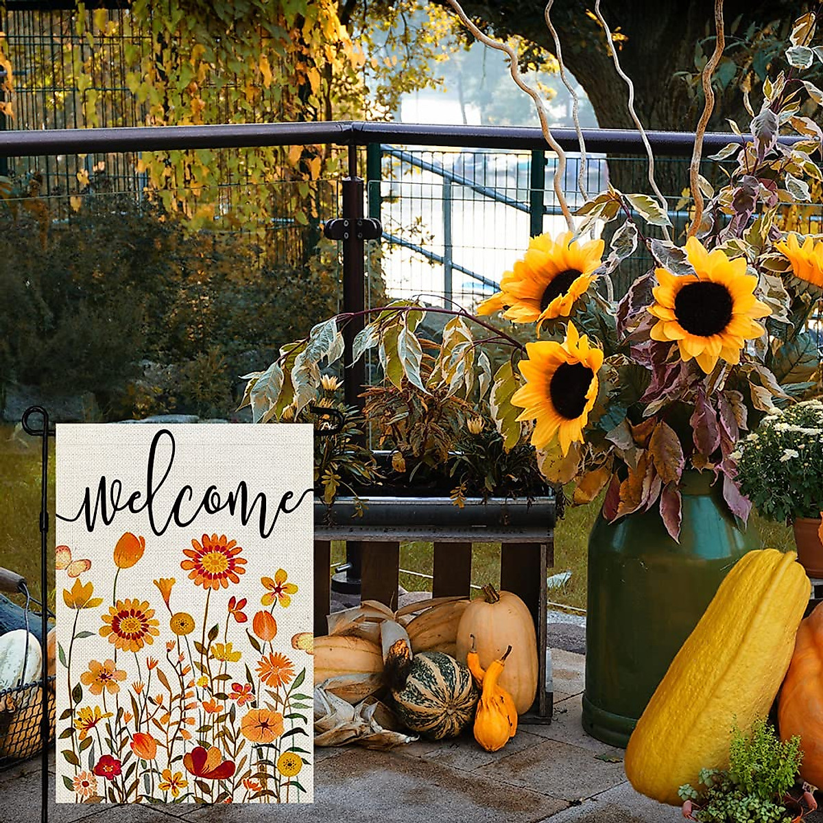 CROWNED BEAUTY Fall Floral Garden Flag 12x18 Inch Small Double Sided for Outside Thanksgiving Burlap Welcome Yard Decoration