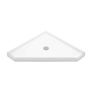 Questech Décor 8 Inch Corner Shower Shelf Bathroom Caddy, Lugged For New Construction, Corner Shower Shelf For Tiled Shower Walls, Corner Bathroom Shelf, 8 Inch Geo Lugged, Bright White Polished