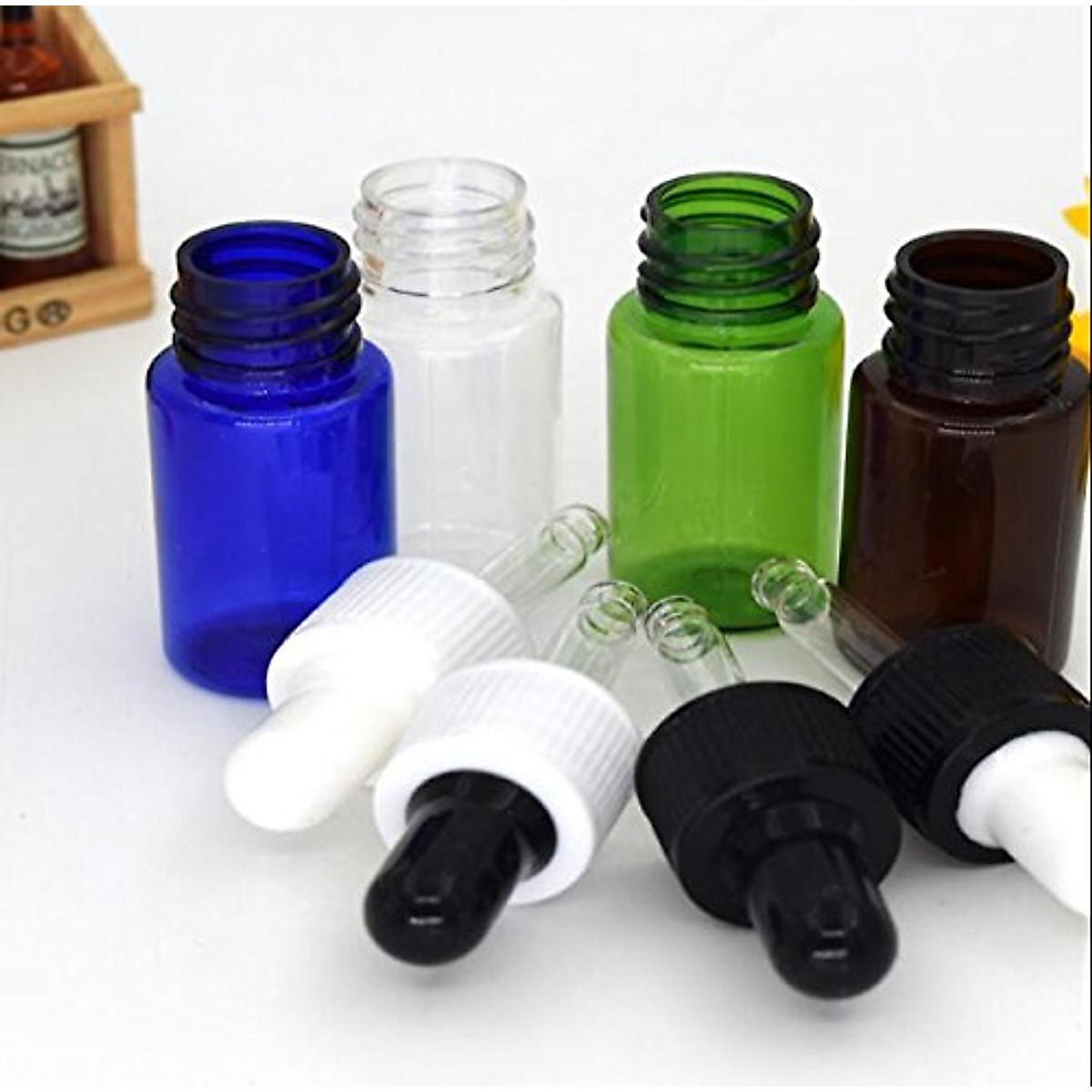 24PCS 10ML 0.34oz Empty Plastic Eye Dropper Bottles With Glass Pipettes Dropping Container For Essential Oil Aromatherapy Medicine Cabinet Dispenser Vials (Clear)