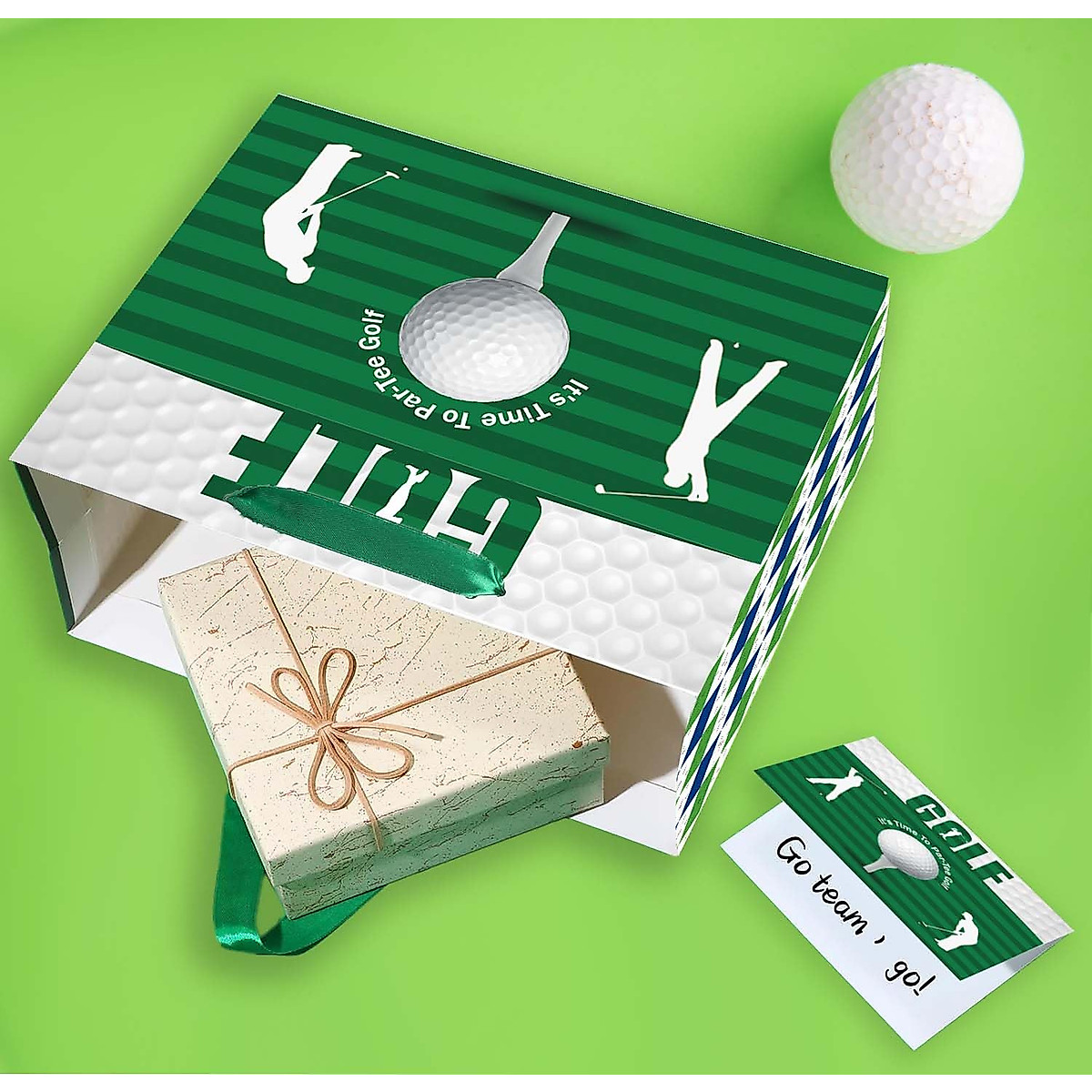 Golf Gift Bag with Tissue Paper Ideal for Golf Themed Gifts, Birthdays, and Special Occasions Reusable Golf Club Gift Wrapping Bag for Men and Kids – Includes Golf Gift Card and Golf Party Favor Bags