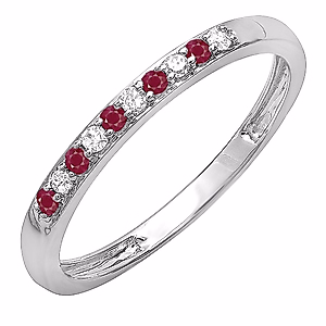 Dazzlingrock Collection 10k Ruby And White Diamond Women Anniversary Wedding Matching Band Stackable Ring, White Gold, Size 6
