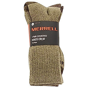 Merrell womens 3 Pack Cushioned Performance Hiker (Low Cut/Quarter/Crew) Casual Sock, Assorted Olive (Crew), 9 11 US