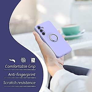 TUNKARMOR for Samsung Galaxy A14 5G Case: with 2 Pack Tempered Screen Protector & Built in 360° Adjustable Ring Kickstand Shockproof Protection Soft TPU Silicone Phone Cover (Purple)