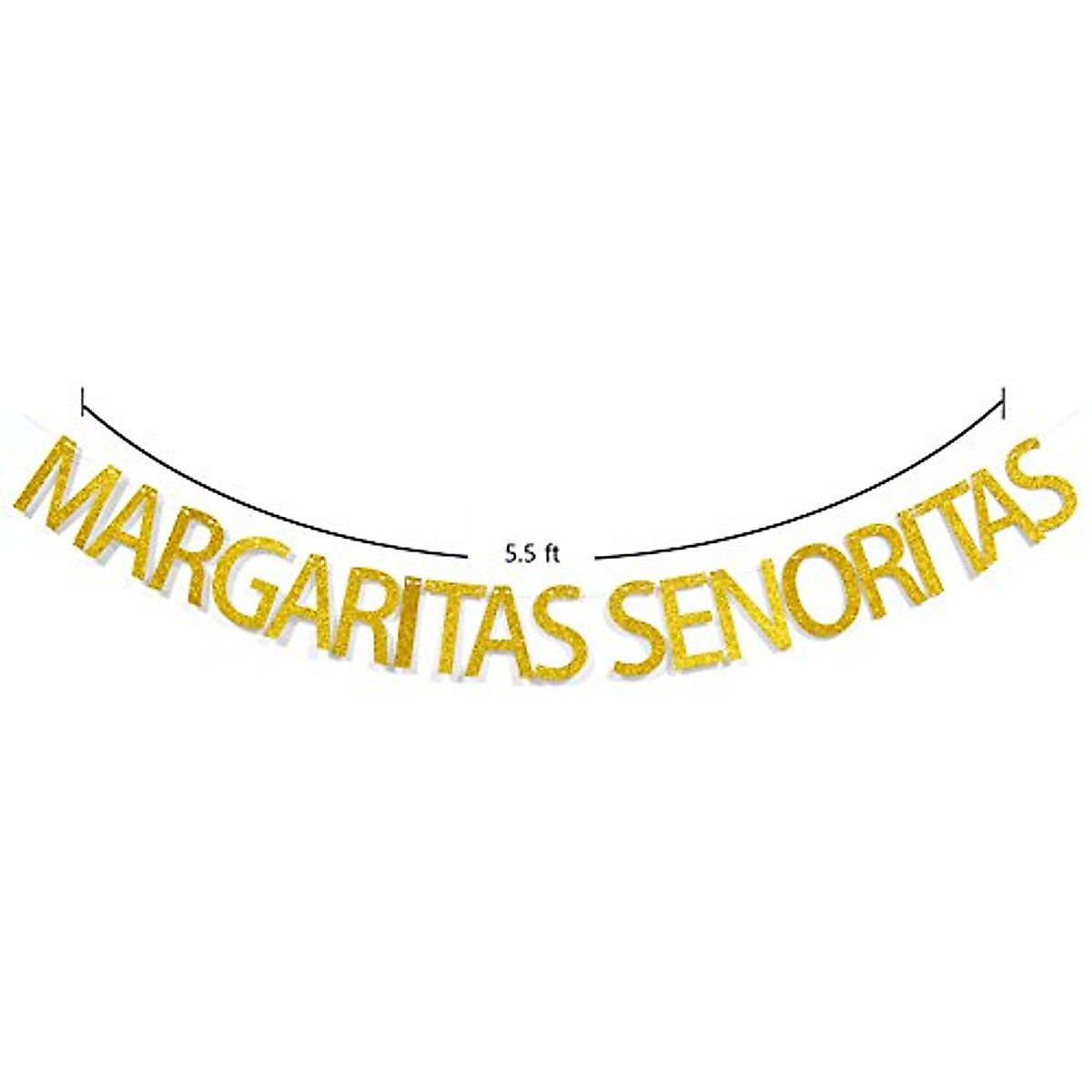 Margaritas Senoritas Gold Glitter Banner, Prestrung Mexican Fiesta Party Supplies