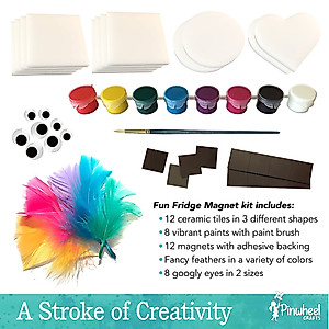 Pinwheel Crafts Magnetic Mini Tile Art Kit - DIY Kids Arts and Crafts Painting Kit - Decorate Cute Refrigerator or School Locker Magnets, Mini Art Items - Paint for Party Favors or Birthday Gifts