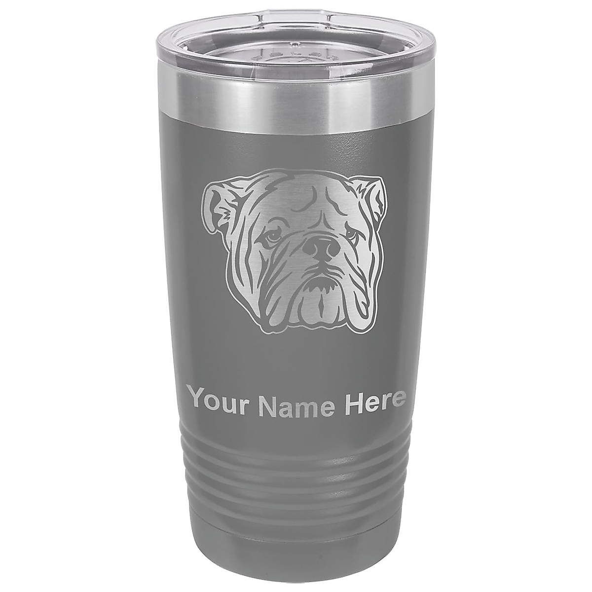 LaserGram 20oz Vacuum Insulated Tumbler Mug, Bulldog, Personalized Engraving Included (Gray)