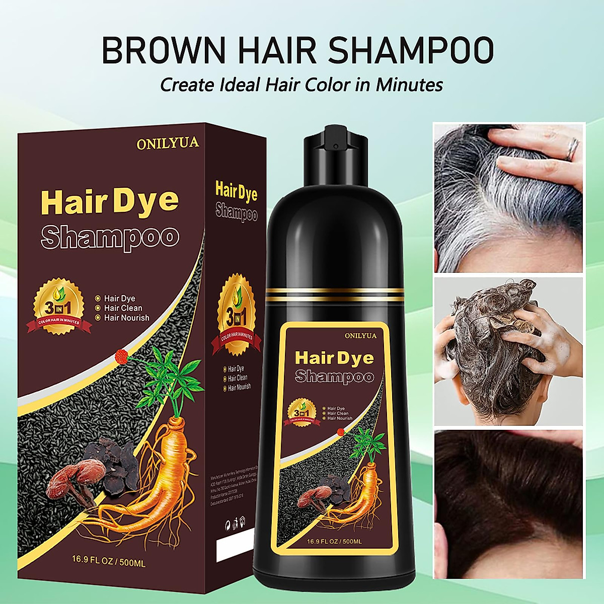 Natural Chestnut Brown Hair Dye Shampoo 3 in 1, Instant Brown Hair Shampoo, Long Lasting Hair Color Shampoo, Shampoo Para Canas Mejur,Shampoo Hair Dye Colors in Minutes(Chestnut Brown)