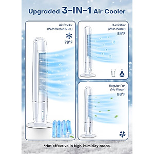 FANCOLE 43-INCH Evaporative Air Cooler, Portable Air Conditioners w/Cool Mode & 3 Speeds, 12H Timer for Auto-Off & Remote, 1 Gallon Water Tank, Wider Oscillating, Air Cooler for Room Bedroom Office