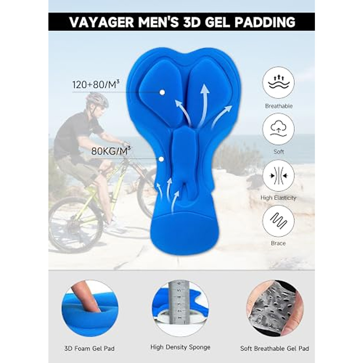 Men's Mountain Bike Shorts 3D Padded Bicycle MTB Shorts Loose-fit Lightweight MTB Cycling Shorts (Blue-L)