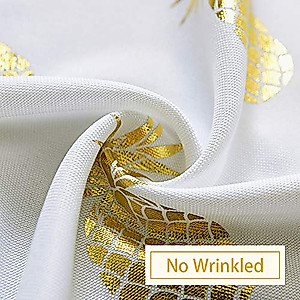 OREMILA Kitchen Curtain Valances for Windows 56" x 15", Metallic Print Golden Pineapple Valances for Living Room/Bathroom/Kitchen Windows, Rod Pocket, 1 Pack