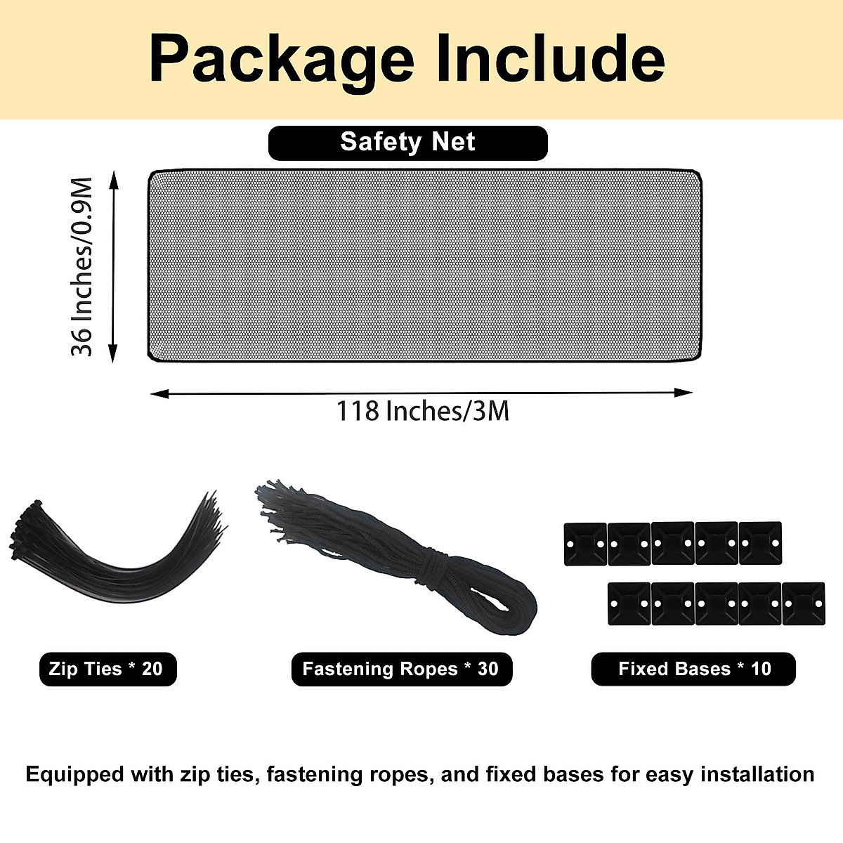 Balcony Safety Net for Kids Banister Guard-10ft X 3ft Thick Pet Balcony Guard Balcony Netting for Pets Rail Net for Balcony Apartment Cat Netting Safety Netting for Railings Stair Guard (Black)