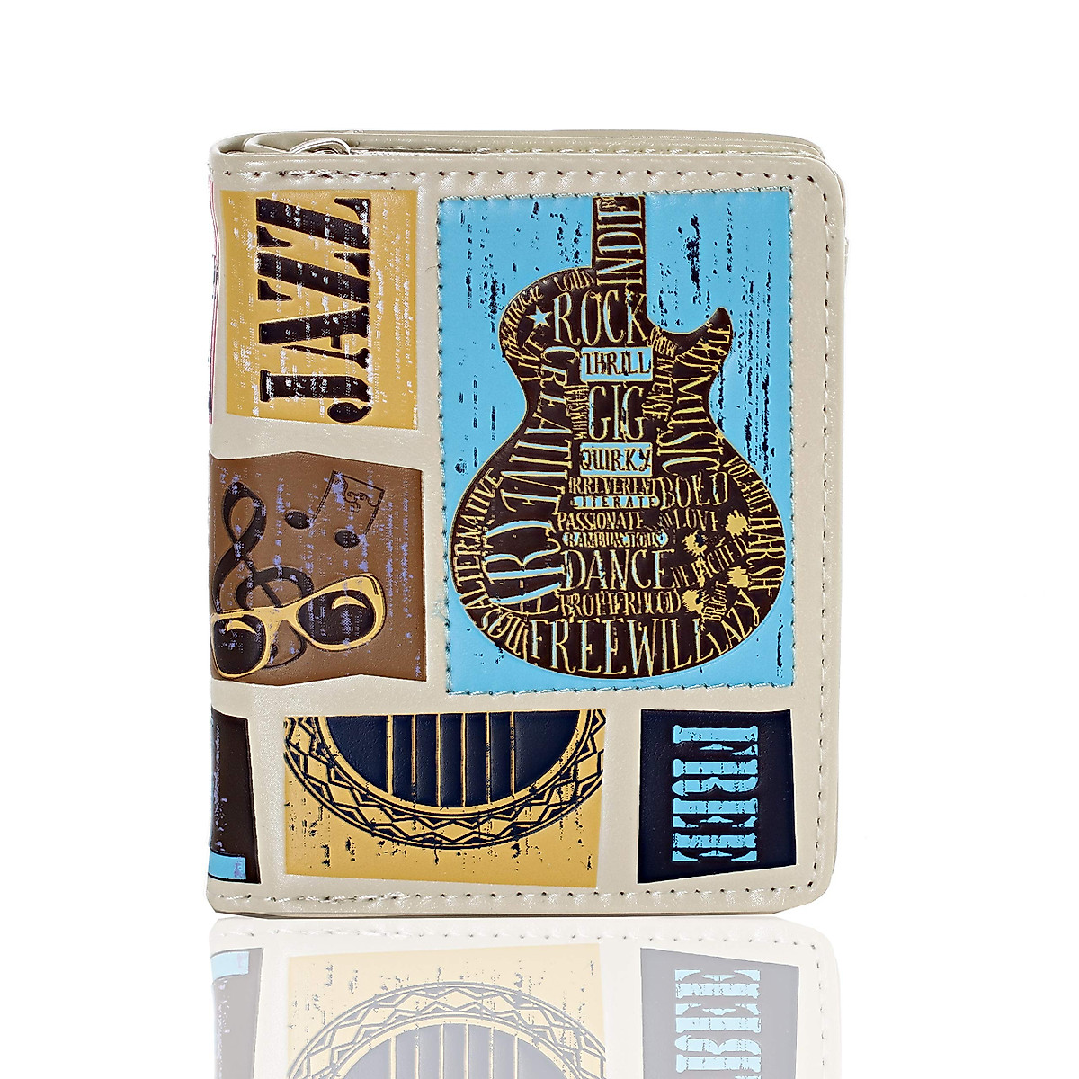 Shag Wear Music Festival Poster Small Snap Zipper Women's Bi-Fold Wallet (Cream)