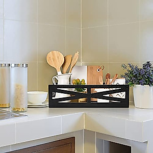 Wooden Bathroom Decor Box, Rustic Toilet Tank Box, Farmhouse Toilet Paper Organizer Holder Storage Box Perfect for Living Room, Table Counter and Kitchen (Black)