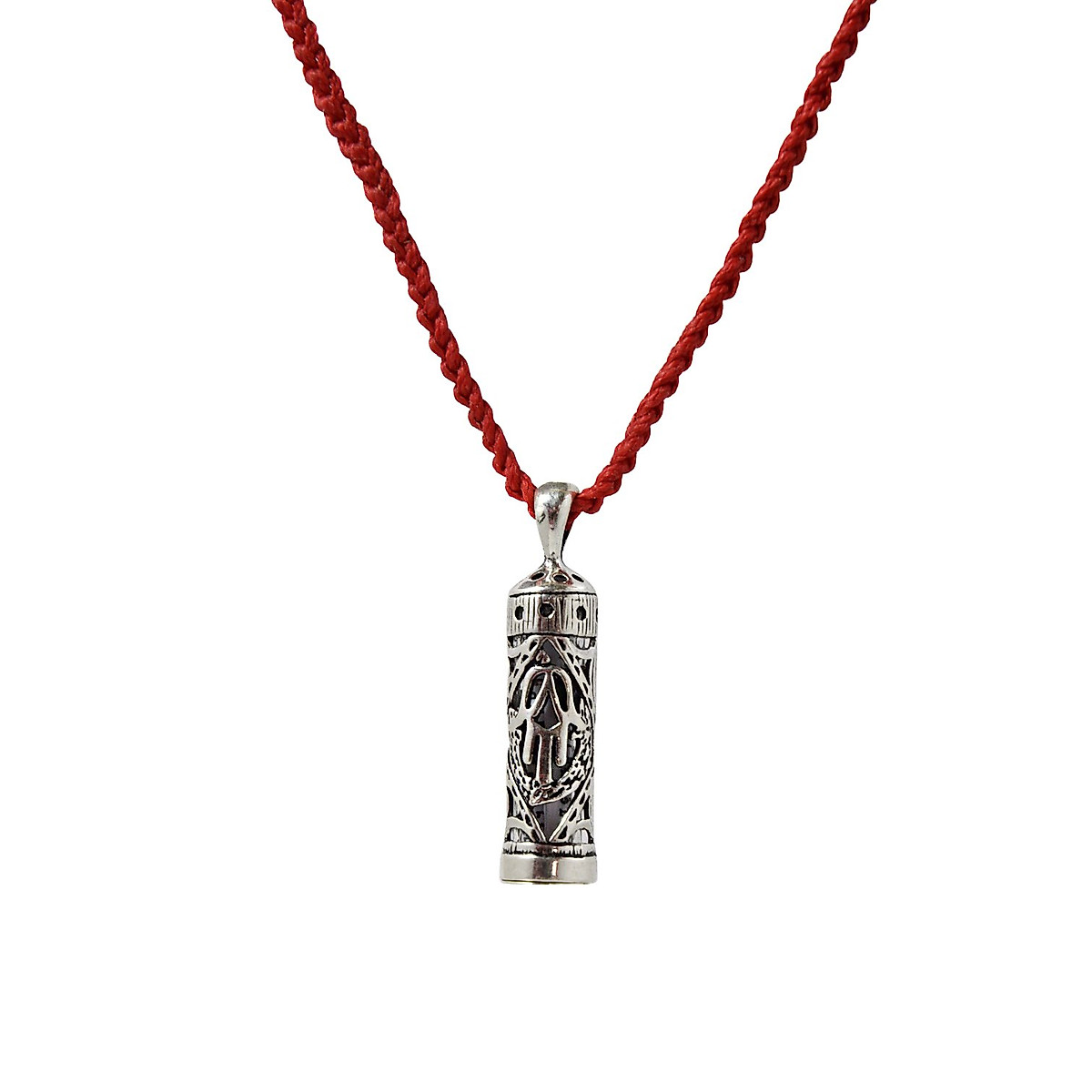 MIZZE Made for Luck Women's Traveler's Prayer in Sterling Silver Mezuzah Prayer Box on Red Knitted Necklace