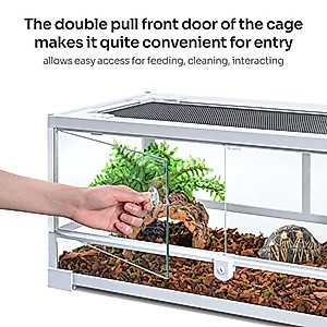 OIIBO Full Glass Long Tank Reptile Terrarium 20 Gallon, Front Opening Terrarium 30" x 12"x 12" for Reptile Pets Gecko Lizard Snake, Double Front Opening Doors & Ventilation Top Screen (Knock-Down)
