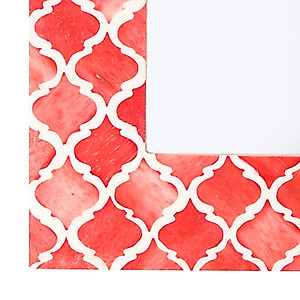 Picture Photo Frame Moorish Damask Moroccan Arts Inspired Handmade Naturals Bone Frames Size 5"x7", Red