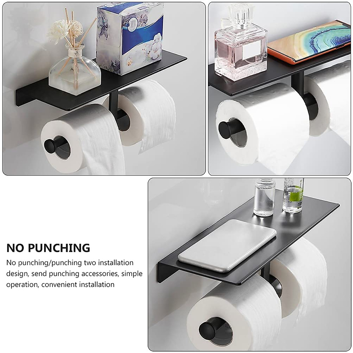Cabilock 1pc Tissue Rack Toilet Paper Shelf Toilet Paper Stand Bathroom Wall Rack Black Towel Holder Wall Towel Rack Vintage Toilet Paper Holder Toilet Accessory Wall Mount Space Aluminum