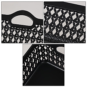 Melontray Set of 12 Small Plastic Storage Basket Tray, Plastic Weave Storage Baskets, Black