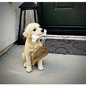 Nature's Mark Labrador Retriever Dog Puppy Statue with Reversible Welcome Sign and Go Away Sign Resin Garden Decor 12" H