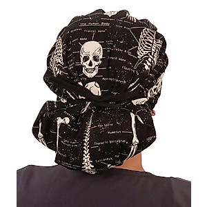 Sparkling EARTH Human Body Skeleton (Glow in The Dark) Banded Bouffant Ponytail Classic Surgical Style Scrub Working Cap - Made in The USA!