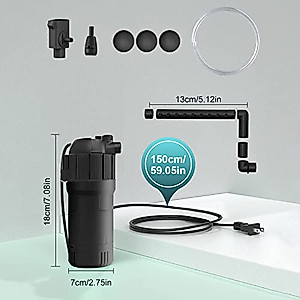 U-V Fish Tank Filter, 5 in 1 Aquarium Filter Media Submersible Internal Filter Adjustable Water Outlet Direction Canister Pump 5-20 Gallon Filters for Aquarium Tank, Fish Tank, Turtle Tank, 96 GPH