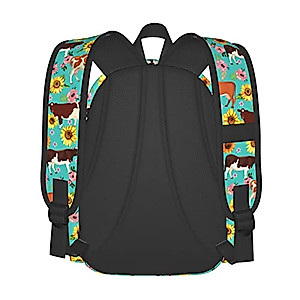 Biunnru Cow Sunflower Flower Travel Backpacks 15 In Cartoon Backpacks For Laptop Backpack