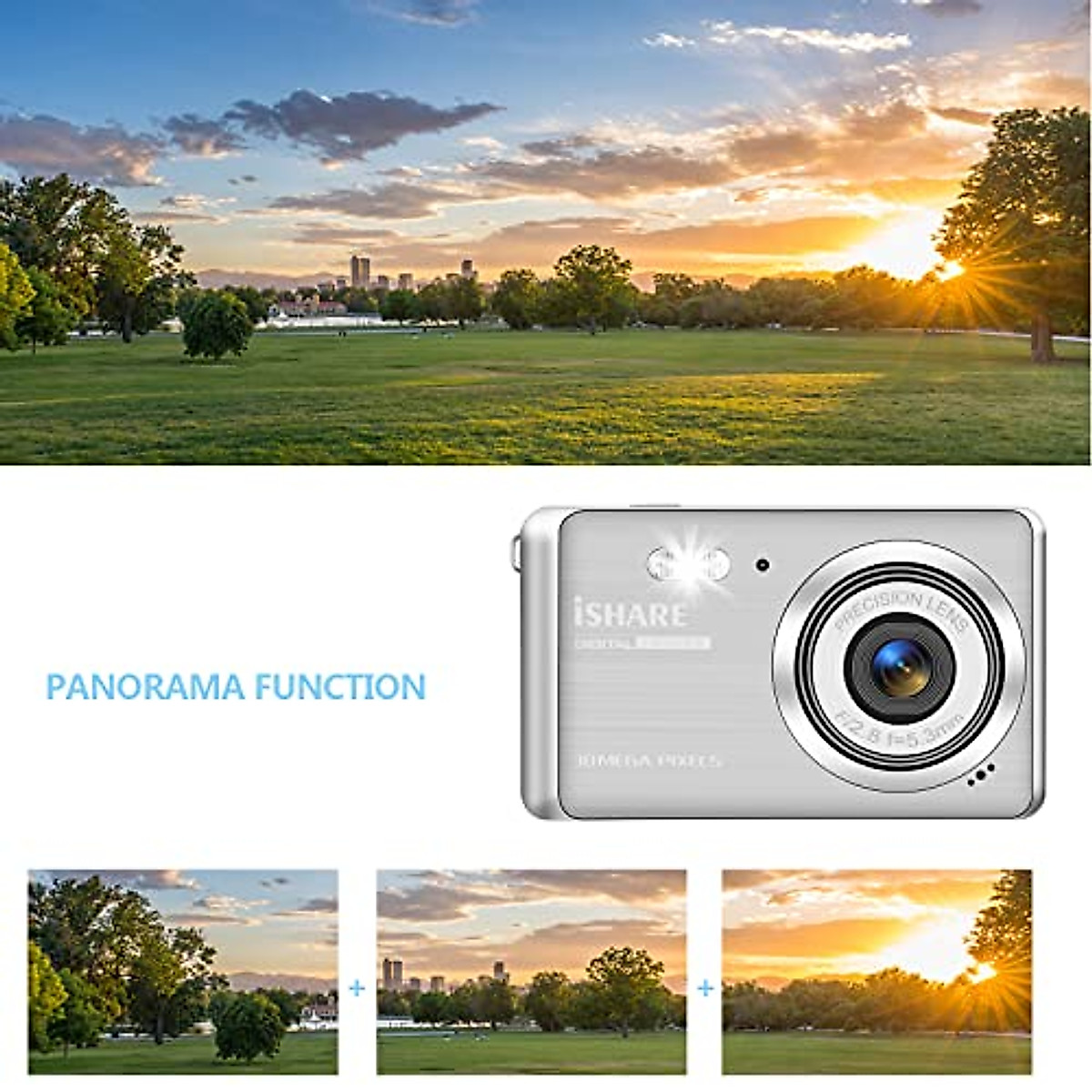 Digital Camera, Kids Vlogging Camera FHD 1080P 30MP Video Camera with 32GB SD Card, 18X Digital Zoom, 2 Batteries, 2.8" Screen Compact Portable Mini Cameras for Students Teens Adults Girls Boys-Silver