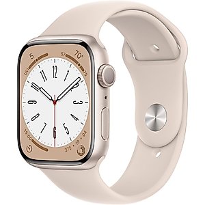 Apple Watch Series 8 [GPS, 45mm] - Starlight Aluminum Case with Starlight Sport Band, M/L (Renewed)