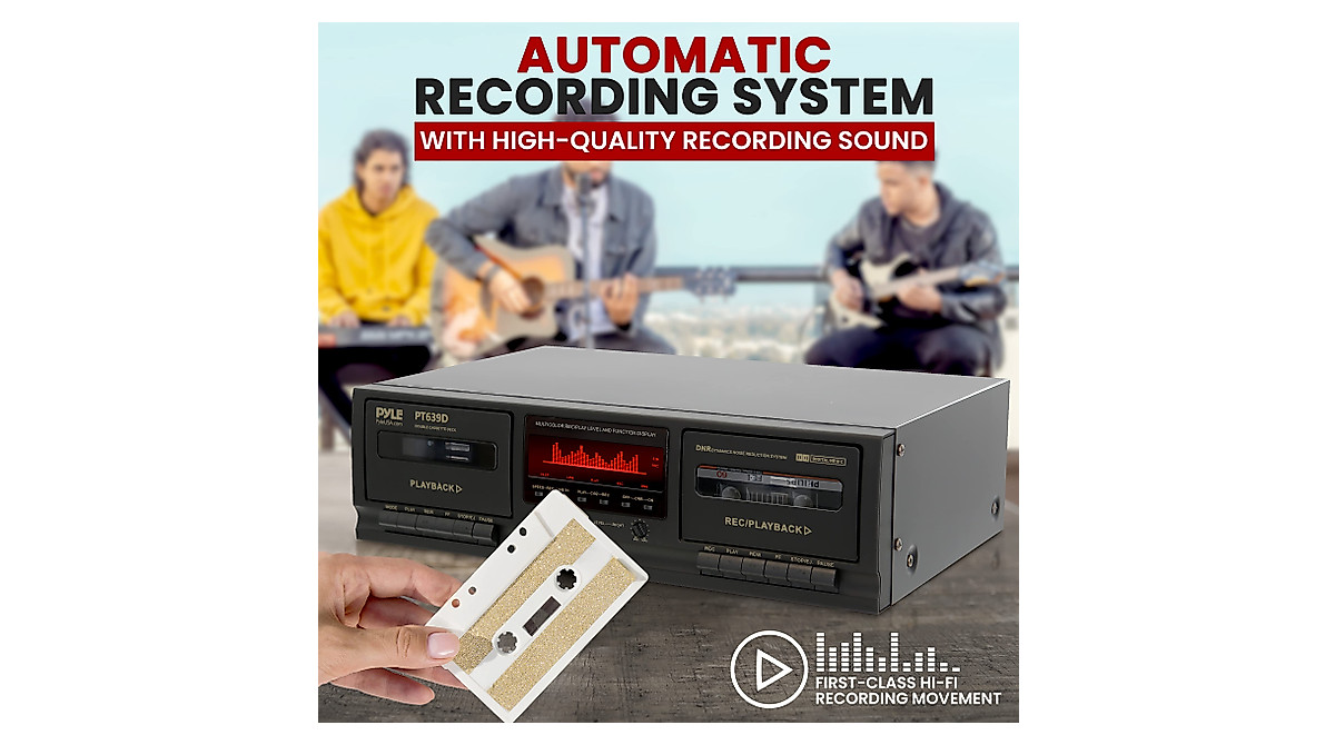 Pyle Dual Cassette Deck Stereo - Compact Hi-Fi Tape Recorder Player