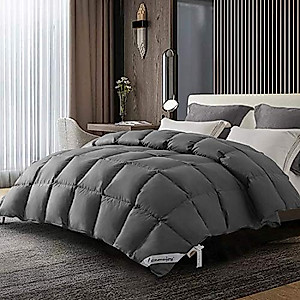ENMUJOY Goose Down Comforter Twin Size Duvet Fluffy All Season Bedding Medium Warmth Soft 100% Organic Cotton Cover 8 Corner Tabs 33 oz (Grey, Twin)