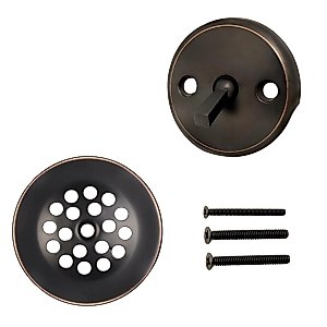 Trip Lever Tub Trim Kit Set with Two Hole Overflow Face Plate, Trip Lever Bathtub Drain with Strainer, Overflow and Matching Screws - Oil Rubbed Bronze
