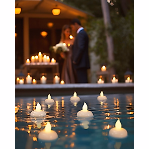 Homemory 12 Pack 200 Hours Flameless Floating Candles, Warm White Led Flickering Tealight Candles in Bulk, Decor for Wedding, Party, Centerpiece, Pool, Christmas